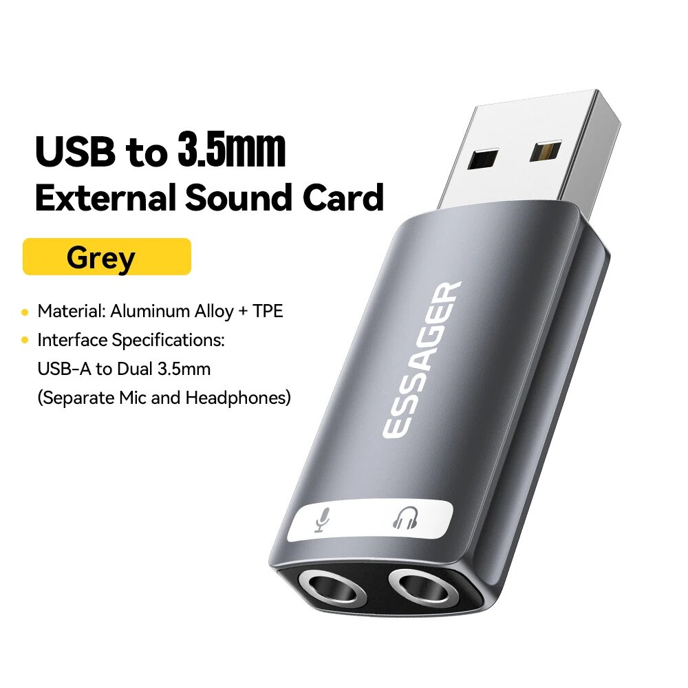 ESSAGER USB аудиоадаптер 3,5 мм USB A to Dual 3.5mm