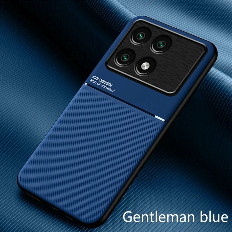 Автомобильный магнитный держатель, кожаный чехол для Xiaomi Poco X6 Pro 5G, Blue, For Poco X6