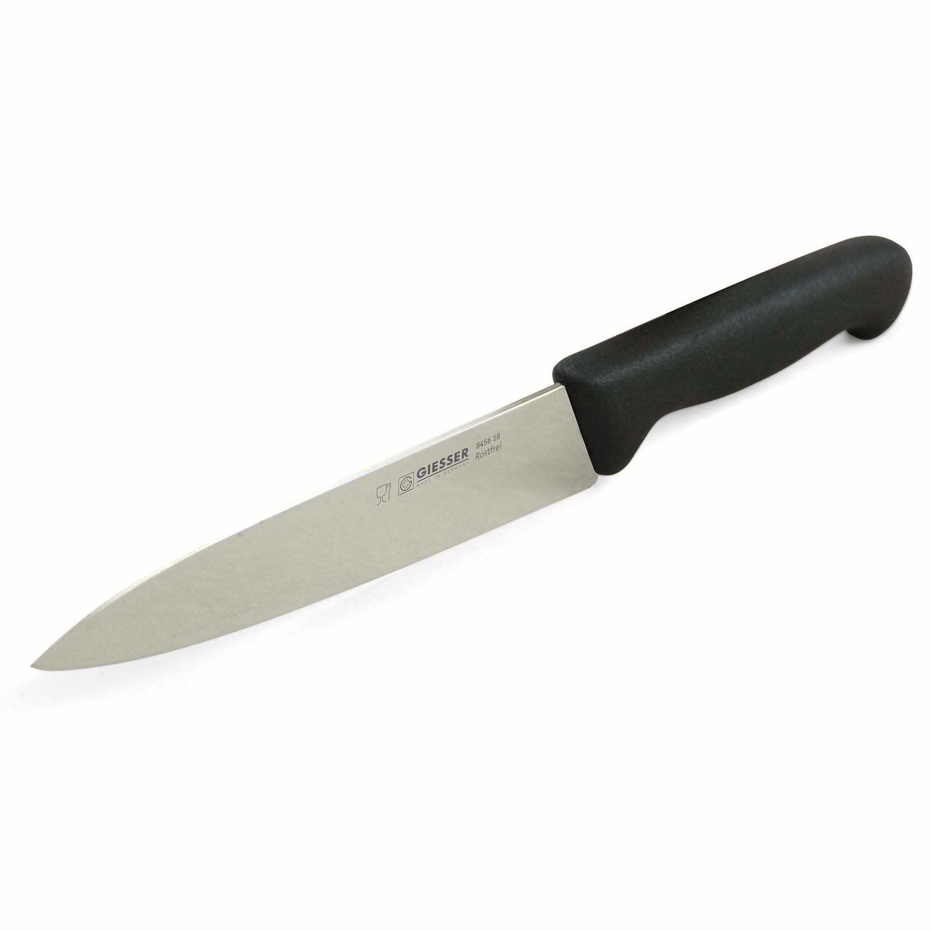 Узкий профессиональный поварской шеф нож, 18 см, ручка TPE черная, Giesser.