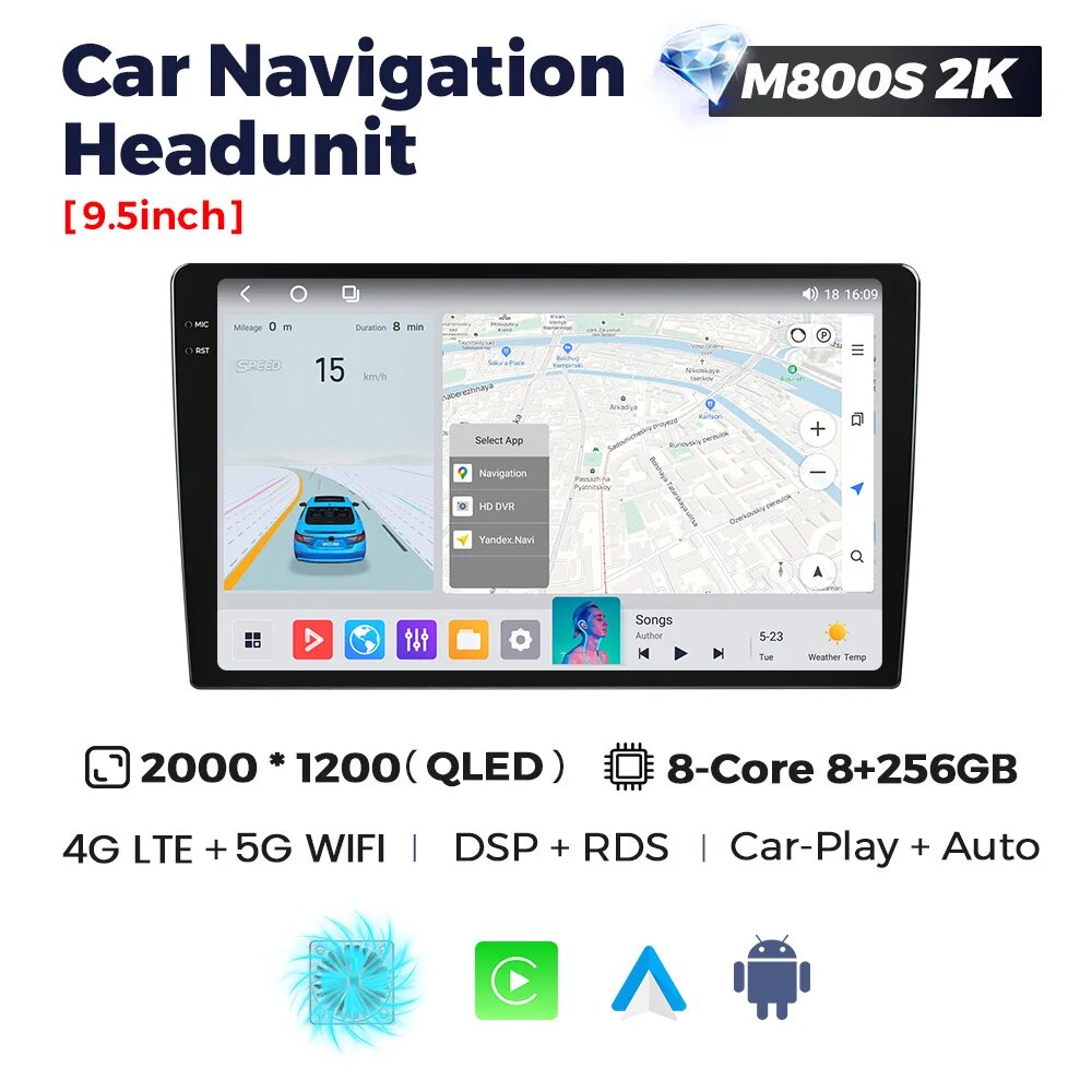 Автомагнитола 9.5" Android Car Navigation Headunit 2000*1200 QLED 8+256GB