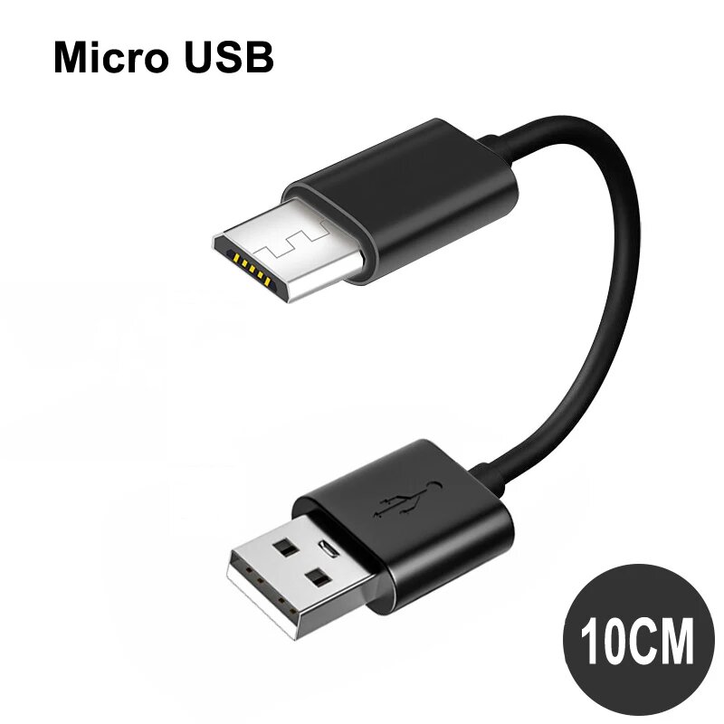 Кабель Micro USB типа C, 10/20 см, короткая быстрая зарядка для Samsung Xiaomi Huawei Android, шнур для синхронизации данных, USB-адаптер, провод 10CM Black Micro USB