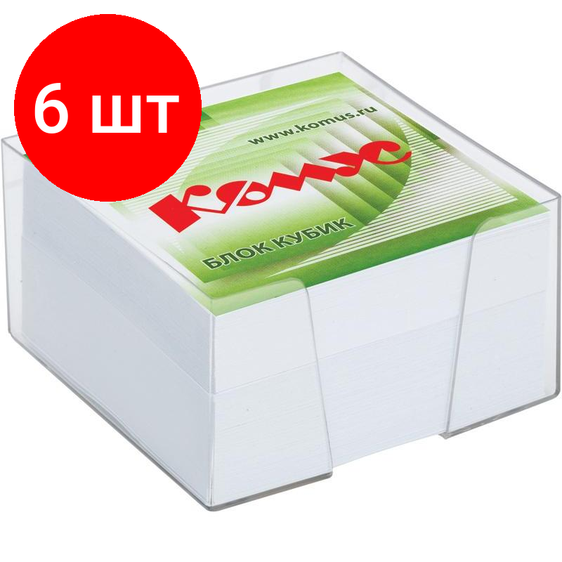 Комплект 6 штук, Блок для записей в подставке комус в стакане 9х9х5 белый блок 100 г, 100