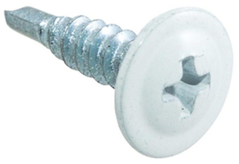 Саморез Стройбат для тонких пластин с буром, полусферической головкой и пресс-шайбой из стали, белый, 4.2х16мм, PH2, 20шт. в упаковке / крепеж