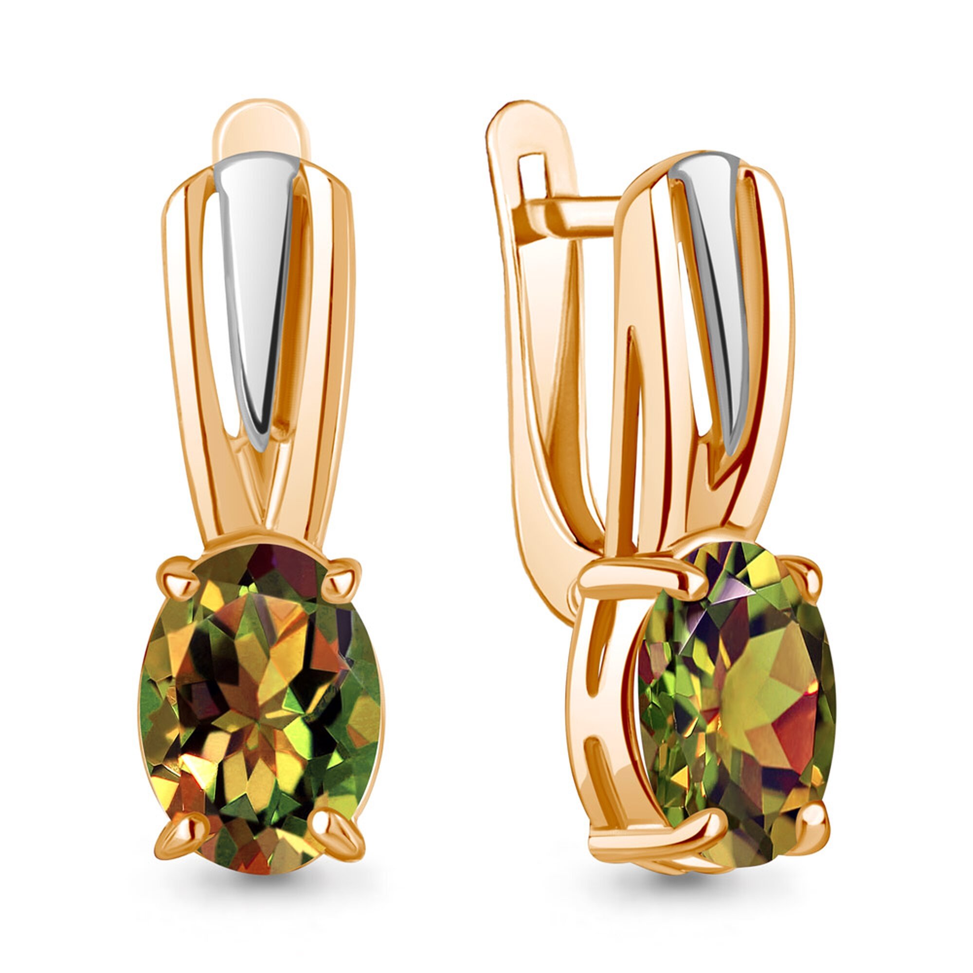 Серьги, серебро, 925 проба, золочение, султанит