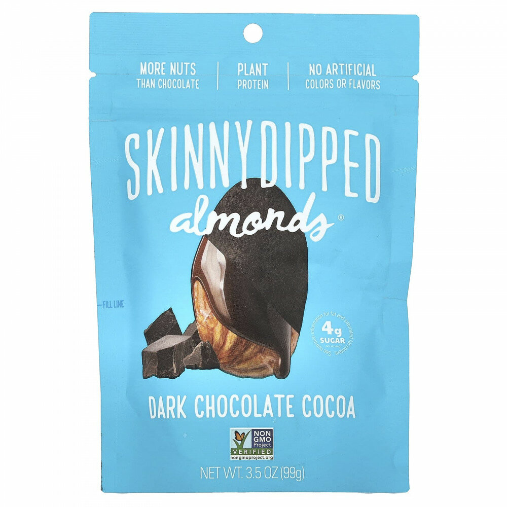 SkinnyDipped, Темный шоколад с какао и миндалем, 99 г (3,5 унции)