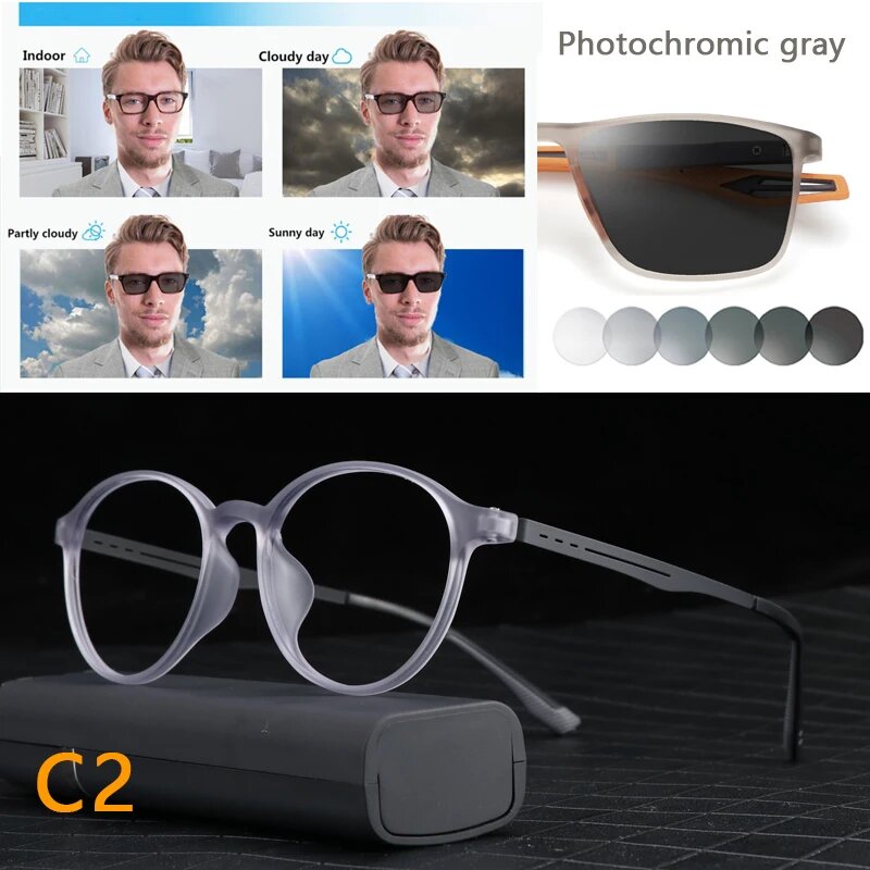 Фотохромные очки C2 Chameleon gray, серые +50