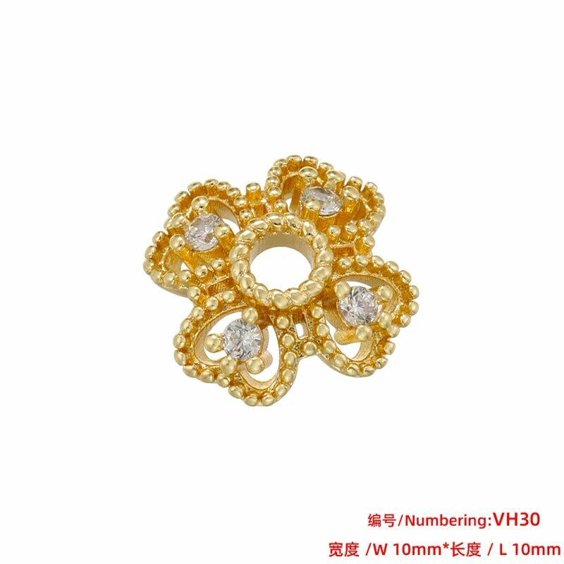 ZHUKOU Колпачки для бусин цирконий 8/10 мм Желтый, gold 10mm