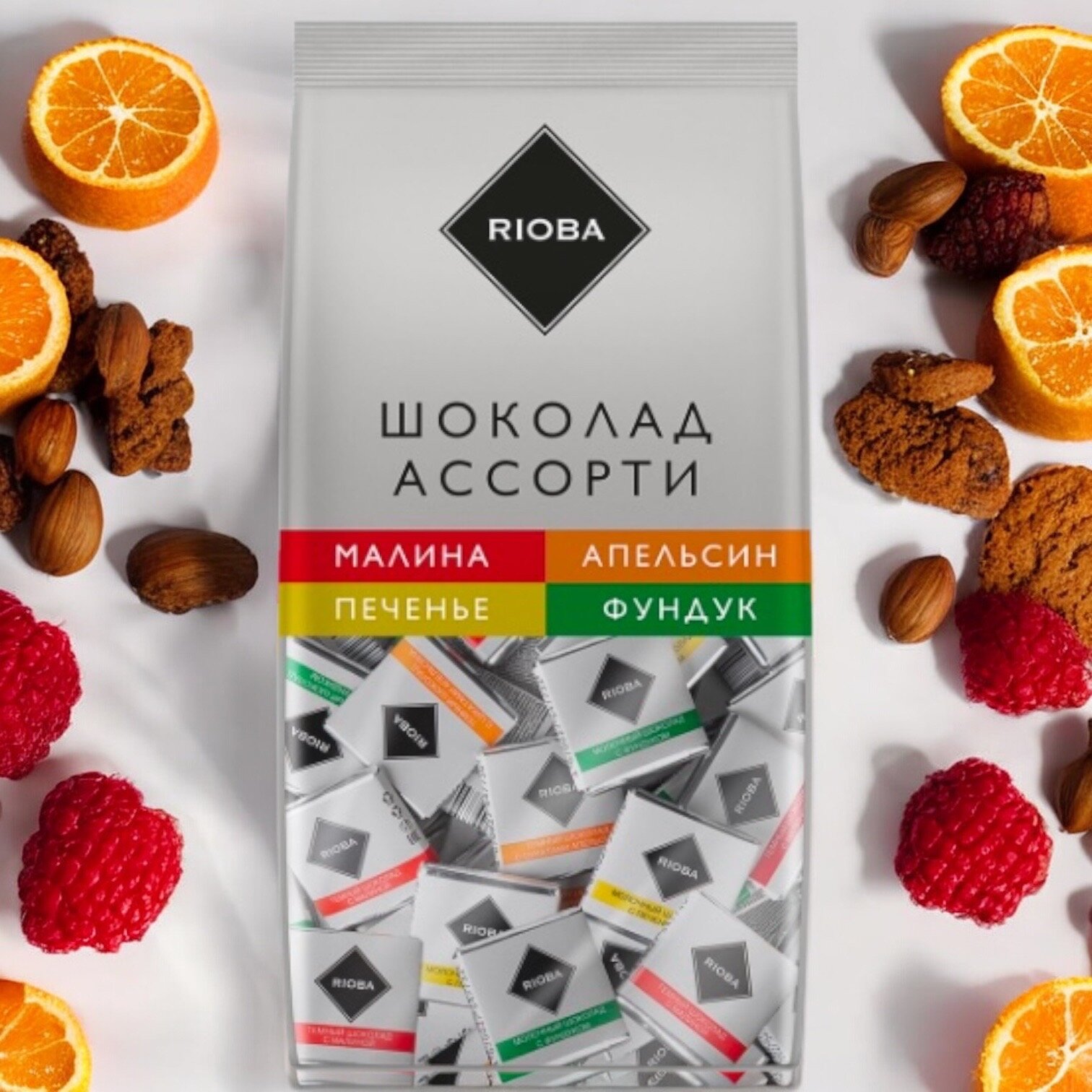 Шоколад порционный RIOBA, ассорти 4 вкуса, органический, 800г