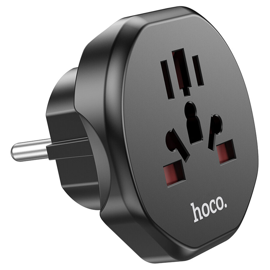 Переходник на евро вилку черный 10A 2500Вт / Сетевой адаптер универсальный на все типы вилок / С заземлением