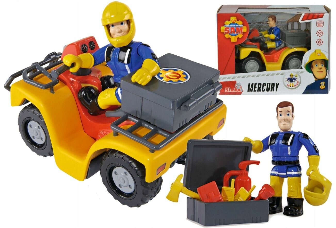Игрушечный транспорт Simba "Пожарный Сэм", квадроцикл, фигурка пожарного, ящик с инструментами