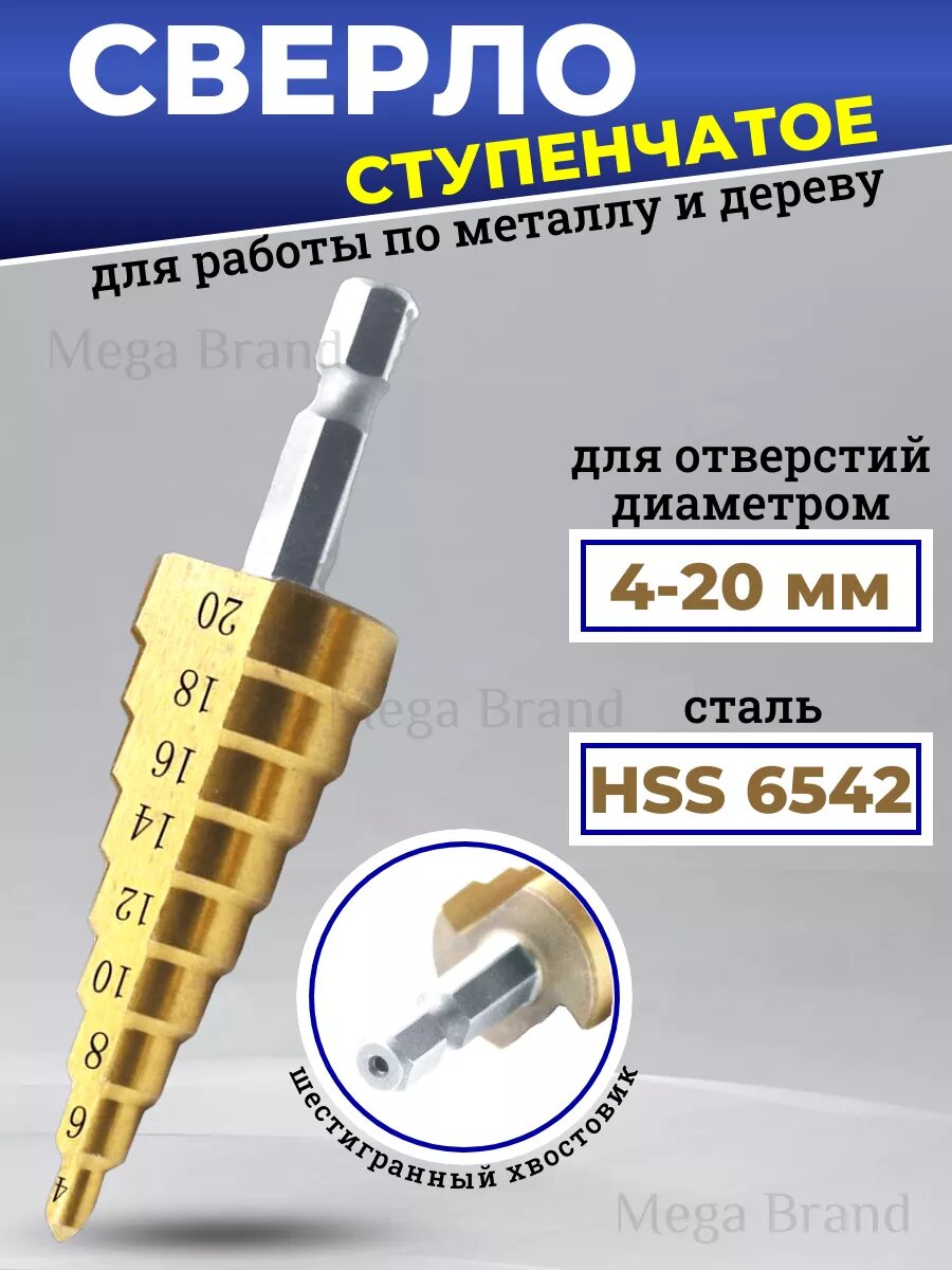 Сверло ступенчатое по металлу 4-20