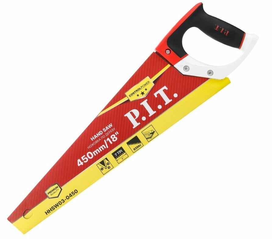 Ножовка по дереву P.I.T. серия CONTROL HHSW03-0450 (450 мм, 7 TPI, трёхгранная заточка, сталь 65Mn)