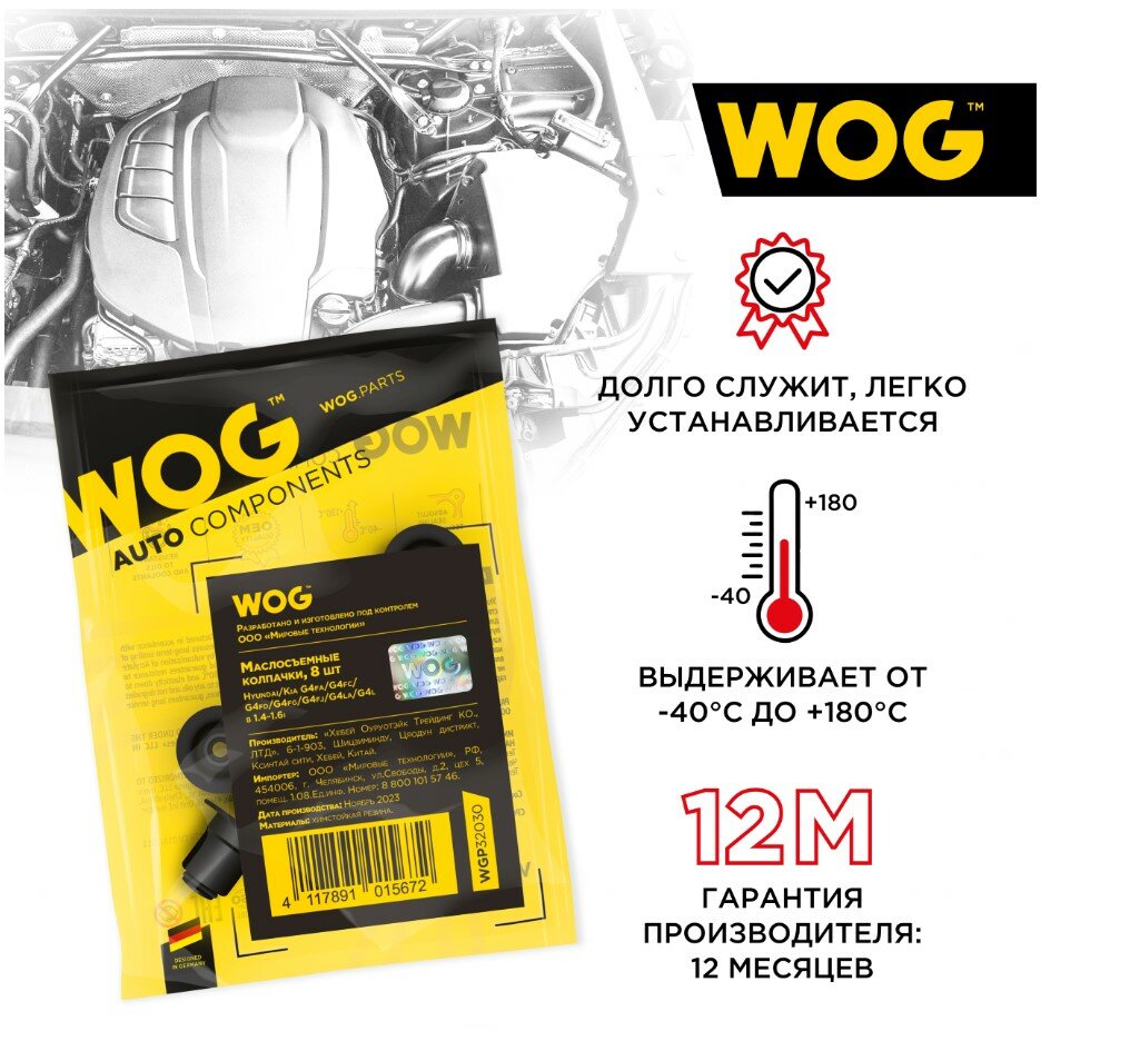 Колпачки маслосъемные Hyundai/Kia G4fa/G4fc/G4fd/G4fg/G4fj/G4la/G4lb 1.4-1.6i 8 шт