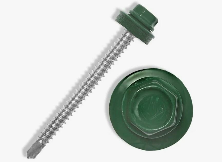 Саморез кровельный 4,8 х 60 мм, RAL 6002, 150шт, резьба с частым шагом