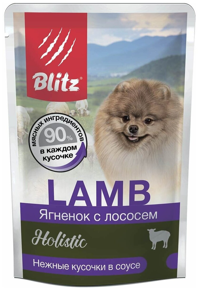 Корм влажный BLITZ Holistic Dog Small Breeds для взрослых собак мелких пород (ягнёнок с лососем) полнорационный, 12 шт