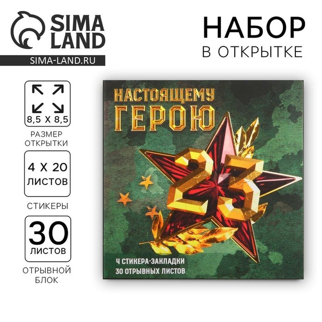 Набор в открытке "Настоящему герою", стикеры 4х20 л, отрывной блок 30 л 9868567