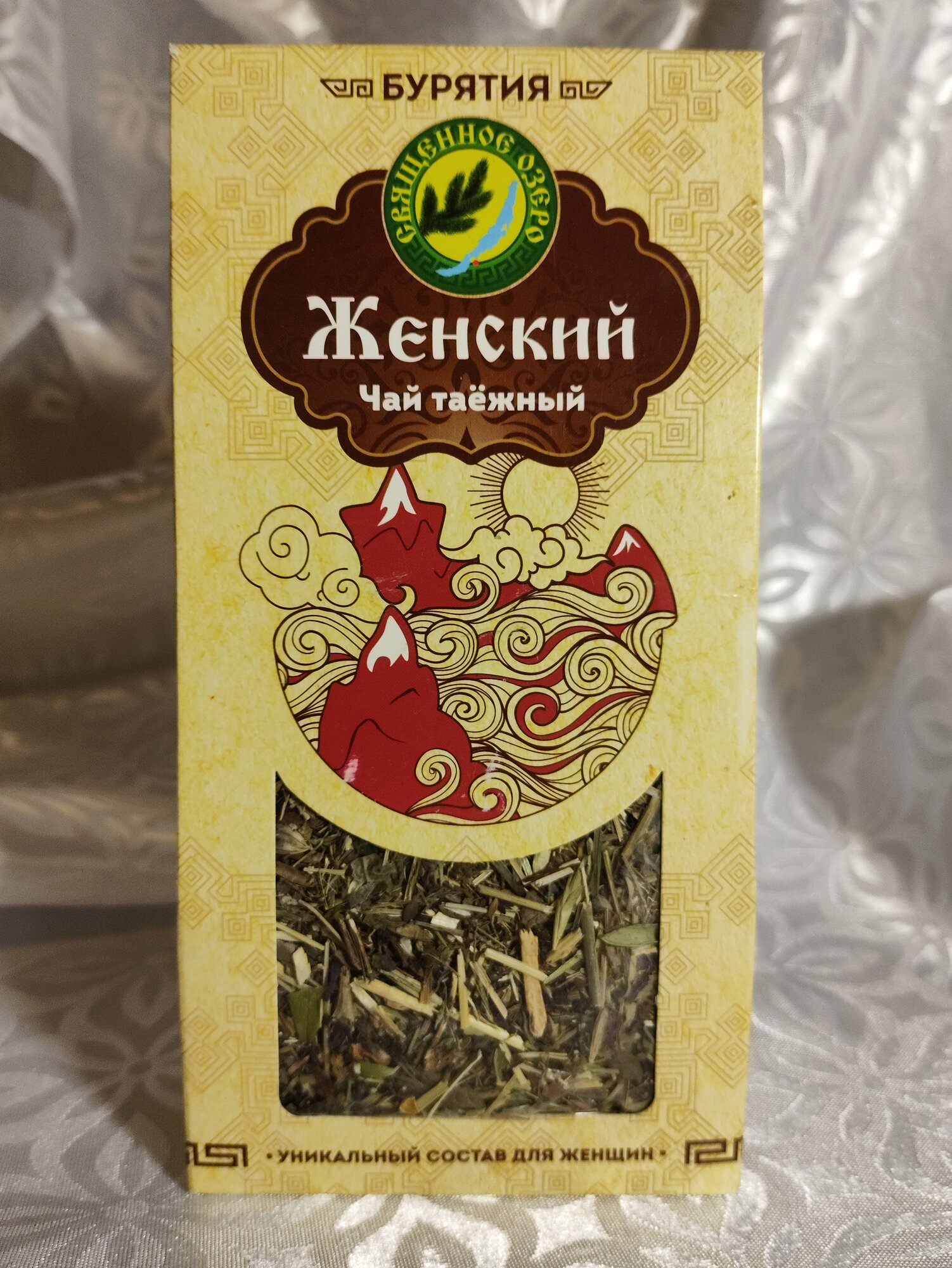 Травяной чай женский таёжный торговой марки "Священное озеро" фабрики Байкалия