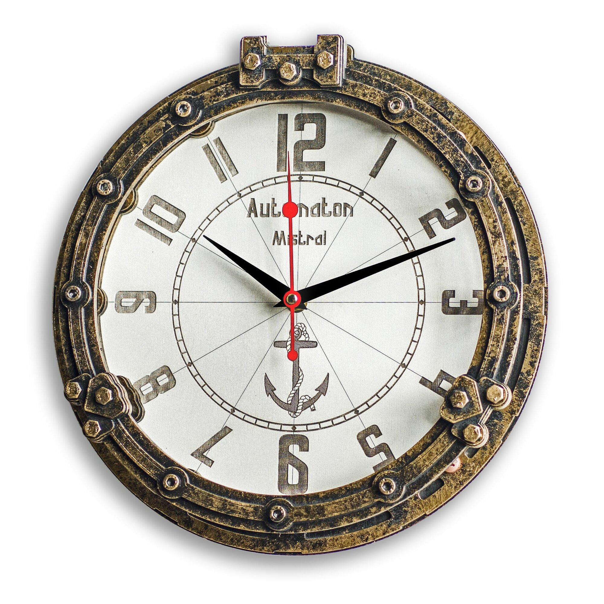 Морские часы "Иллюминатор" Корабельный стиль, эффект латуни, интерьерный декор, 33 см