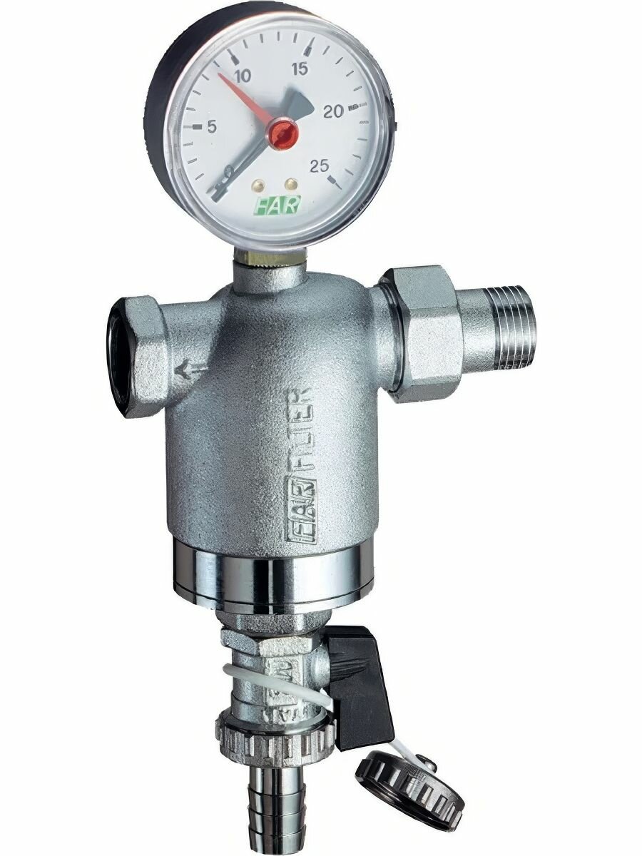 Фильтр FAR 1/2" НР-ВР с манометром, 300мкм, max: 95 °C, 25 бар, FA 3946 12