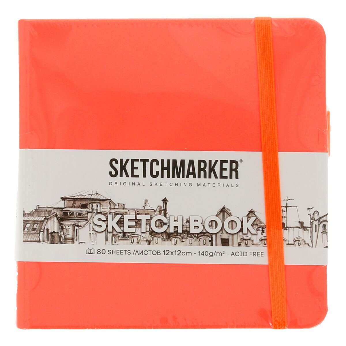 SKETCHMARKER Блокнот для зарисовок 140 г/м2 12x12 см твердый переплет 80л неоновый коралл
