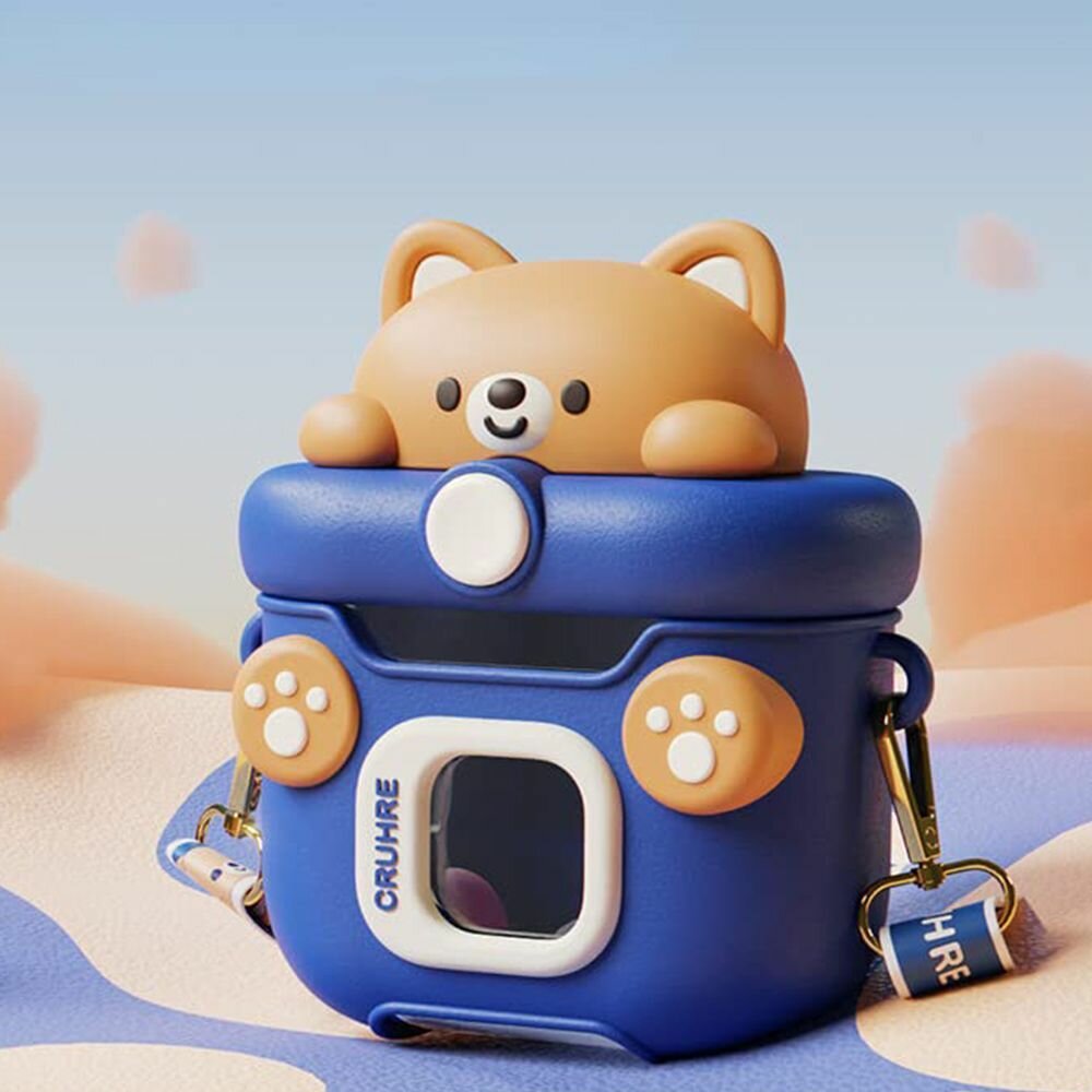 Бутылка для воды и напитков с трубочкой и ремешком «Мишка»550 мл