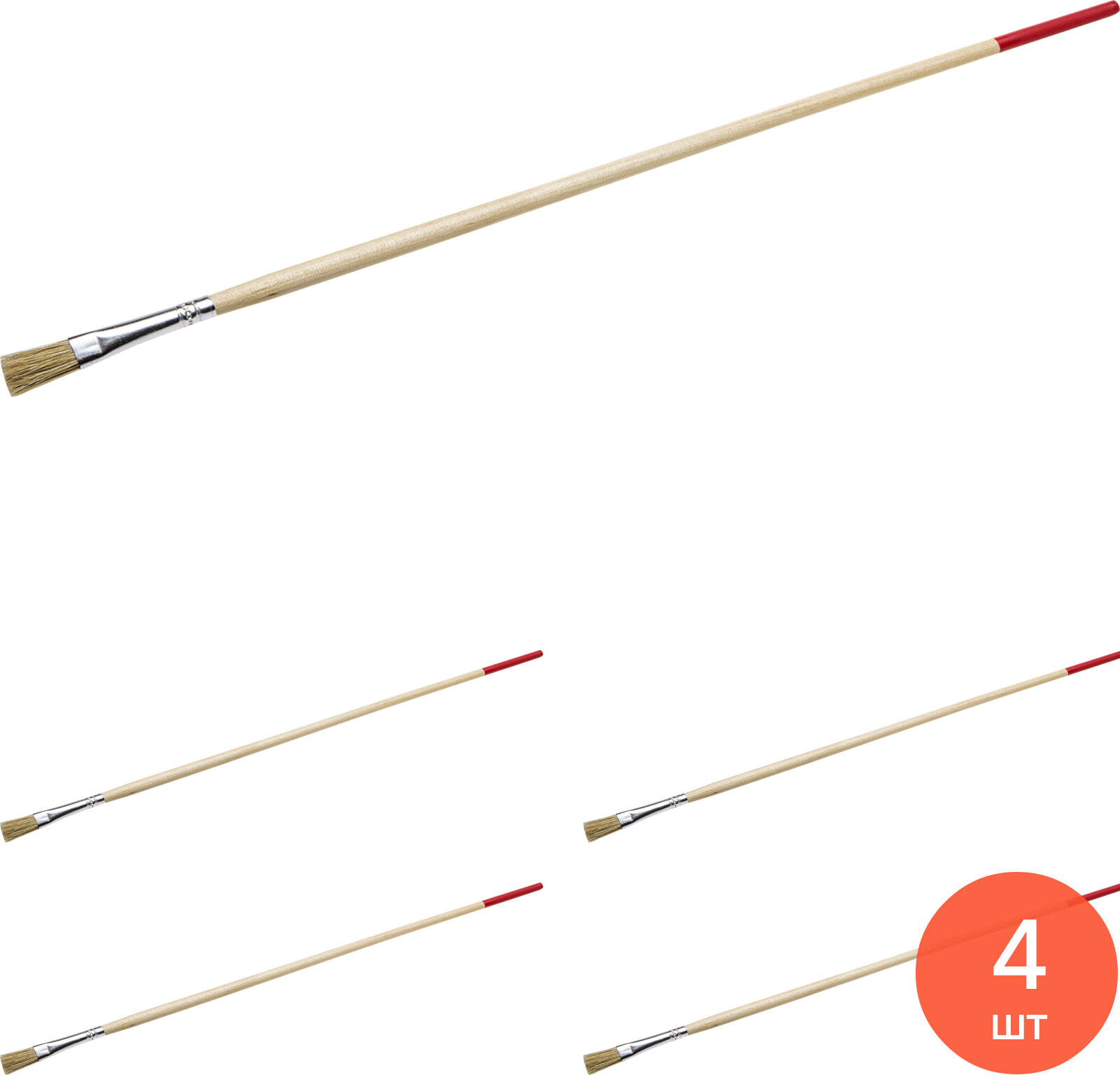 Кисть малярная Stayer / Стайер Universal-Standard №2 круглая, тонкая, со светлой натуральной щетиной и деревянной ручкой, 320х5мм / малярные и отделочные инструменты (комплект из 4 шт)