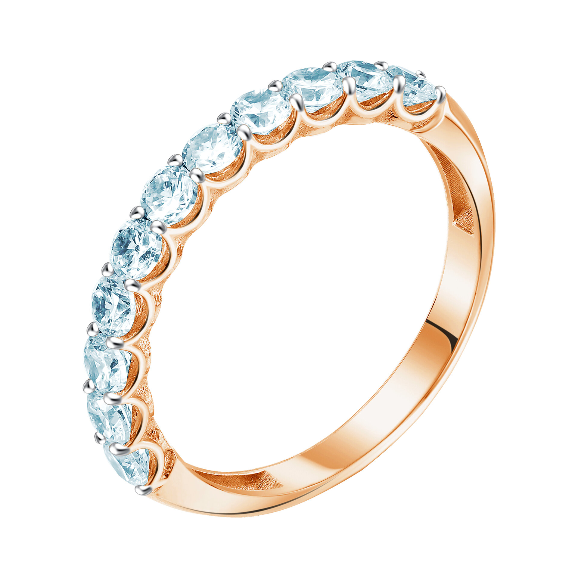 Кольцо тонкое, дорожка, красное золото, 585 проба, родирование, фианит