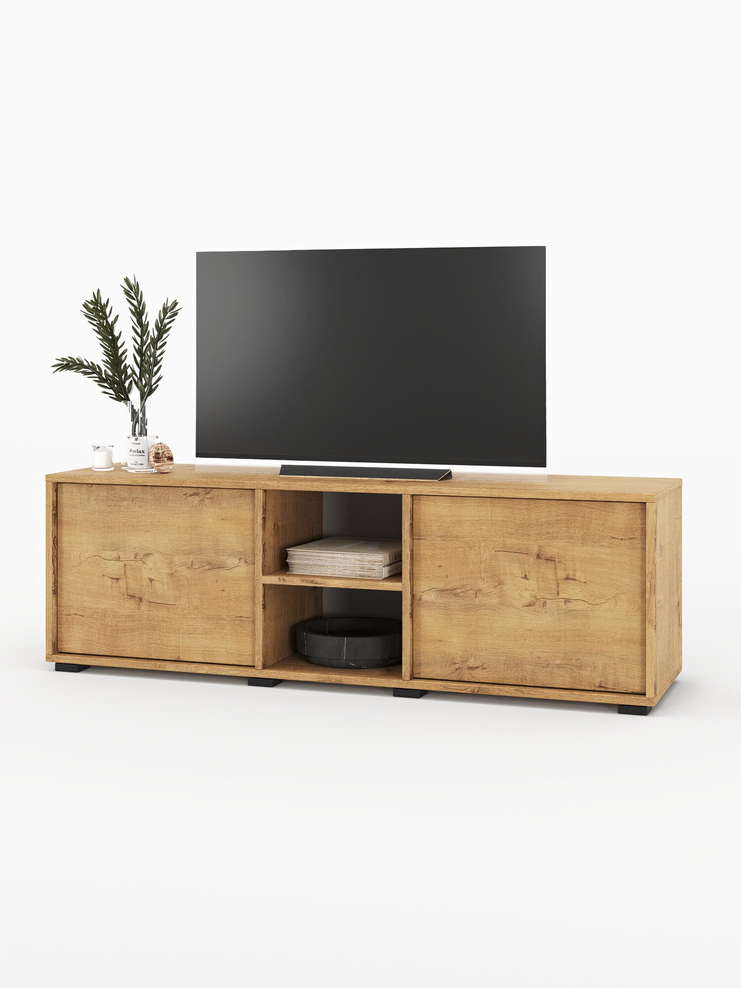 Есэндвич Grand Лаворо 2 Тумба ТВ 130х42х35 см (Дуб бунратти) с полками, с дверцами, для гостиной