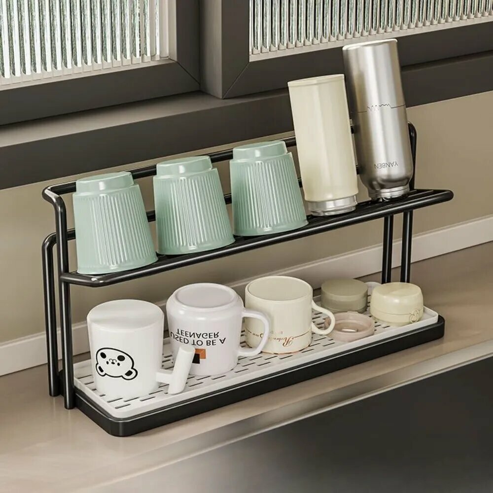 Настольная кухонная полка, металл, двухярусная, универсальная, черная, 40x11,5x19,5 см