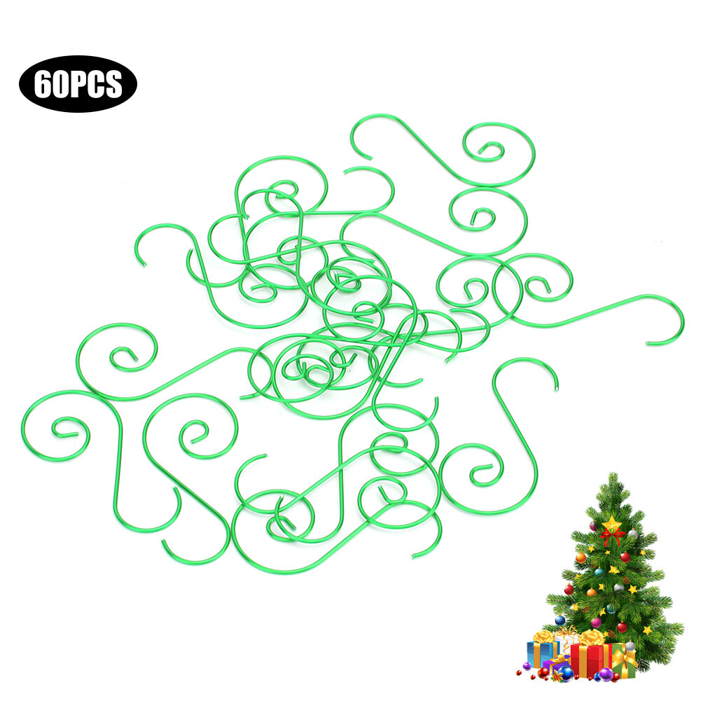 60pcs Mini Multi Purpose Metal S Shape Hooks Christmas Tree Holder Decoration(Green )
