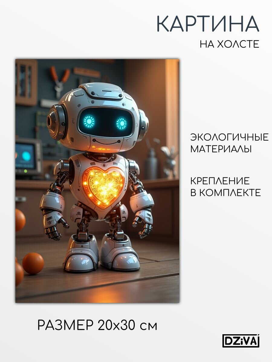 Картина "Робот с горящим сердцем" 20x30 см