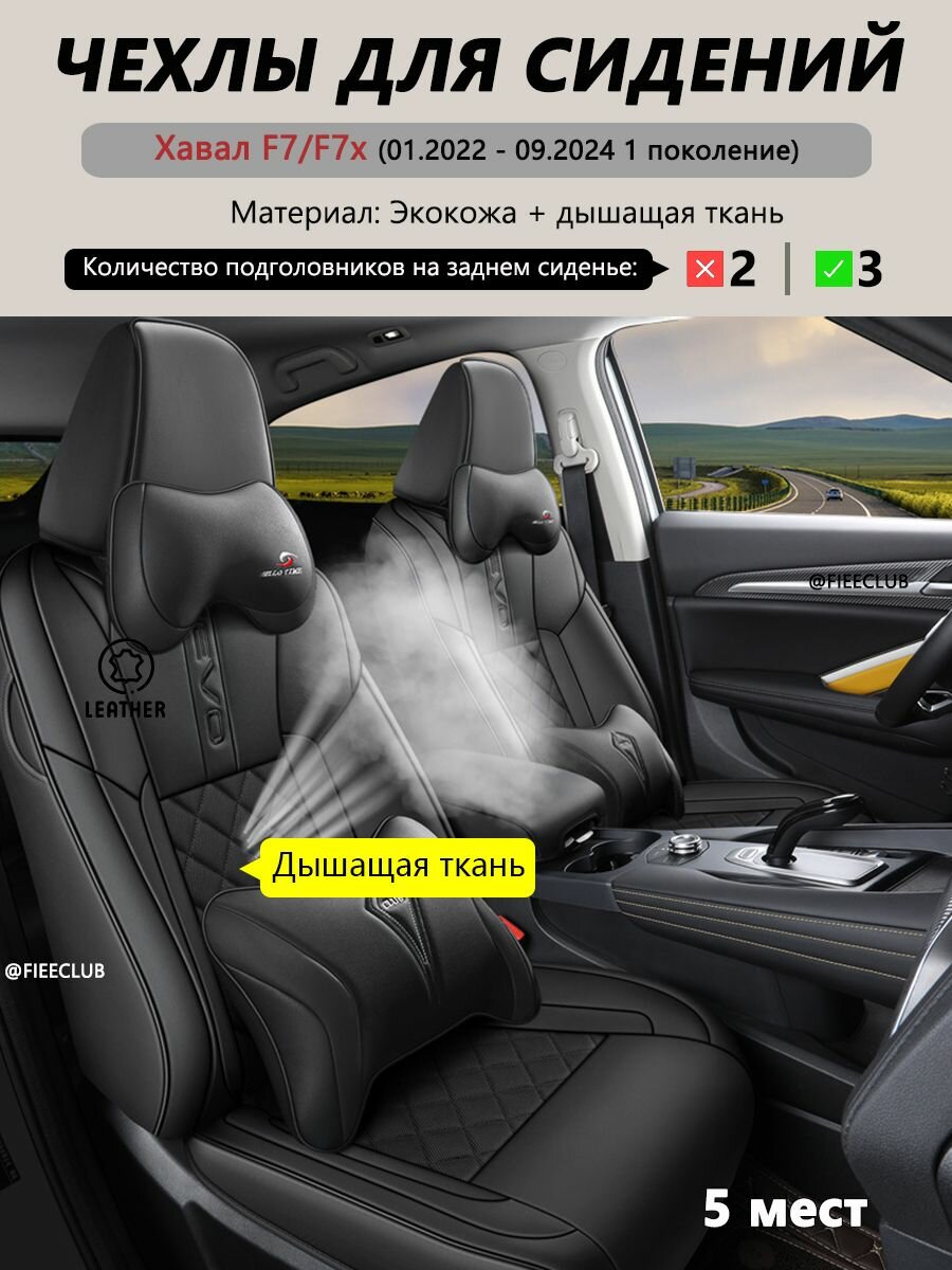 Чехлы для сидений Haval F7 / хавал F7x 1 поколение кожаные, всесезонные, специально для автомобилей Great Wall Haval
