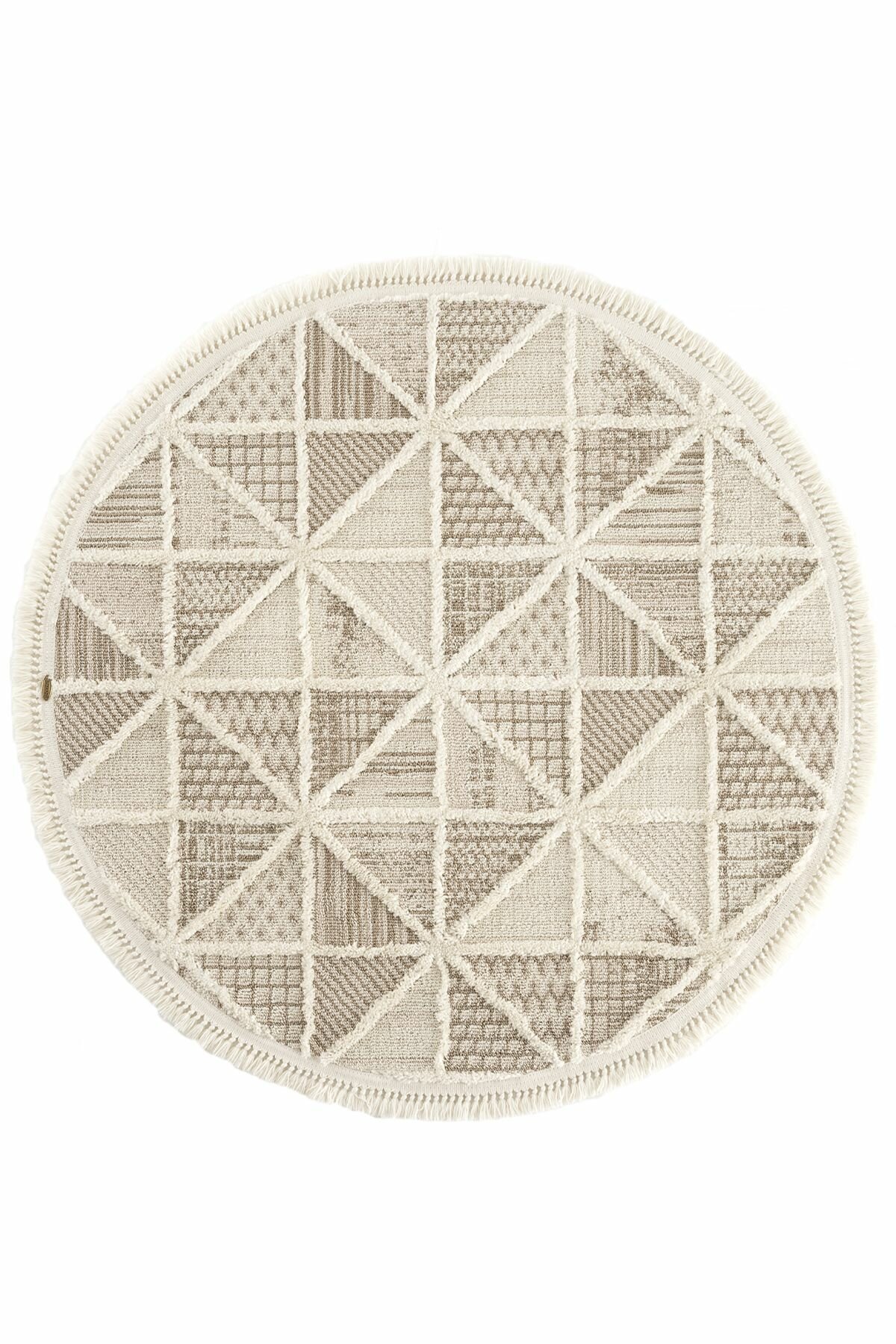 Cool Hali Sakura 2201 Круглый ковер 120x120 см с мягкой шелковистой плетеной текстурой с эффектом букле, с укороченной плетеной бахромой, цвета песочный бархат (бежевый)