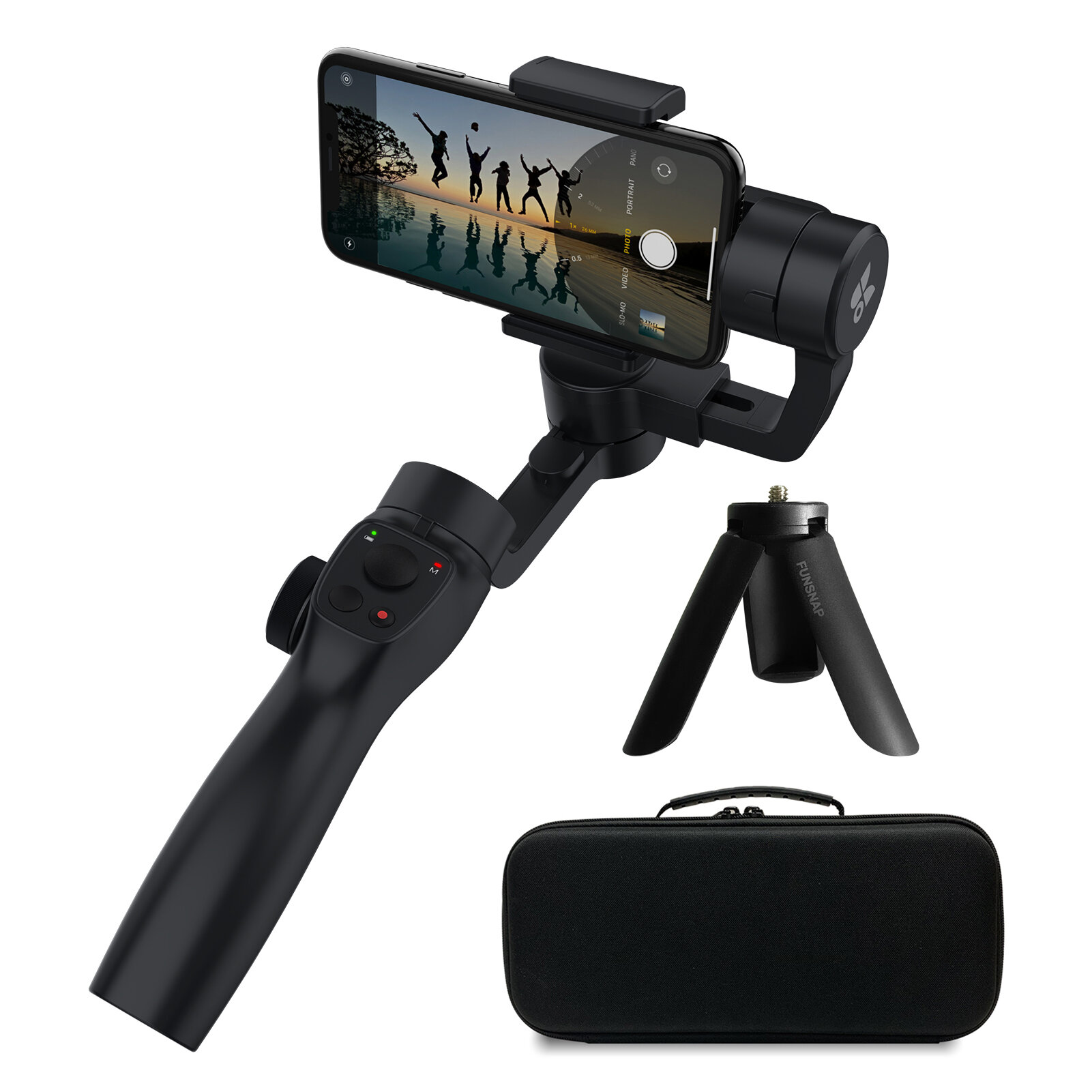 FUNSNAP Capture 2s Стабилизатор Gimbal 3-осевоый для смартфонов Ручной стабилизатор для телефона Антидрожательный Для iPhone 15/14/13/ Samsung Android смартфонов Съемка видео влога Livestream с Мини, Размеры: 295x113x72 мм, Вес: 500 г, Максимальная