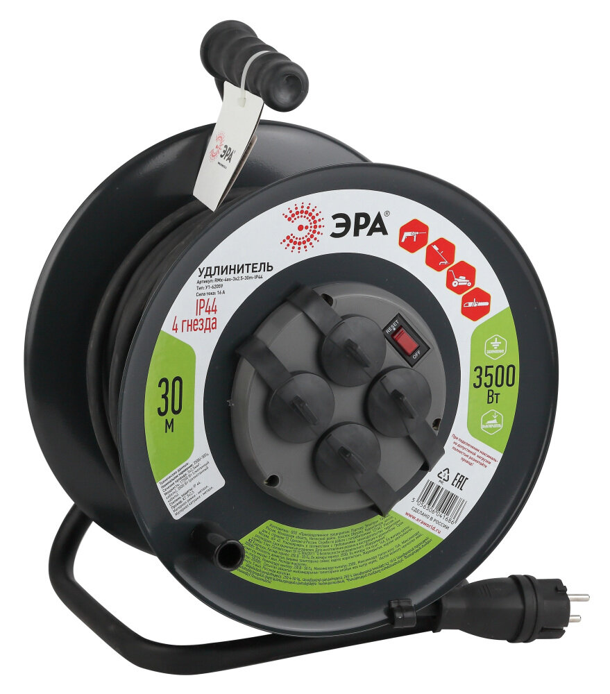 Розеточные блоки, удлинители RMx-4es-3x2.5-30m-IP44(KG) ЭРА