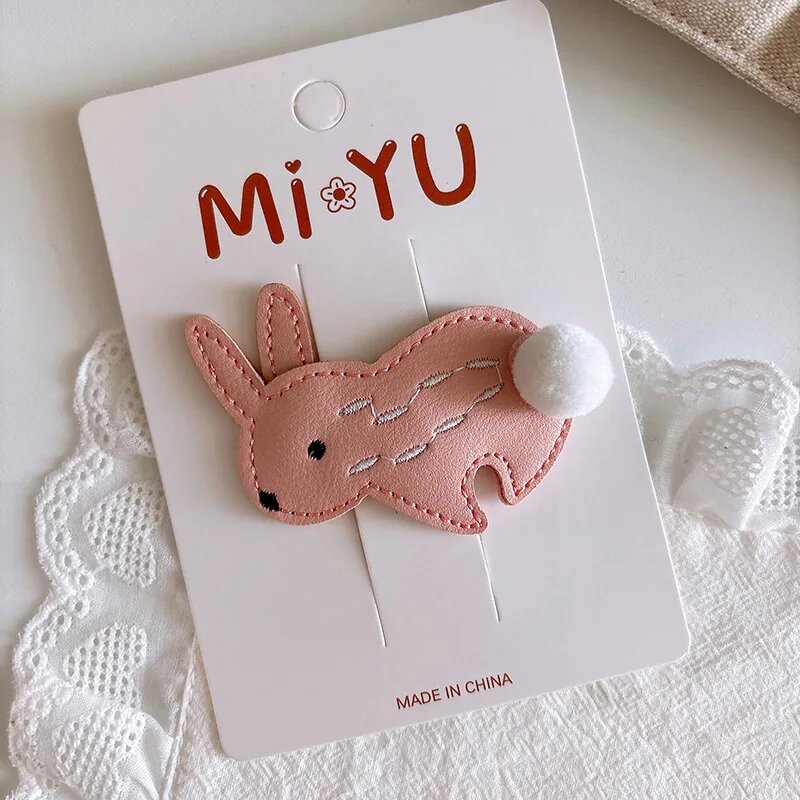 Кожаные заколки-кролики для девочек Розовый, 6-Bunny