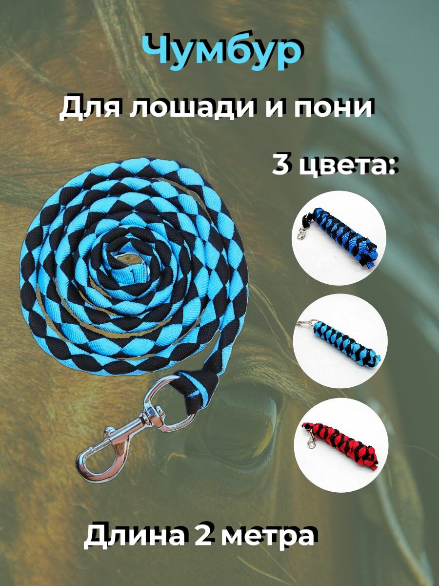 Чумбур Магия уюта, для лошадей и пони, нейлон, длина 2 м, цвет голубой
