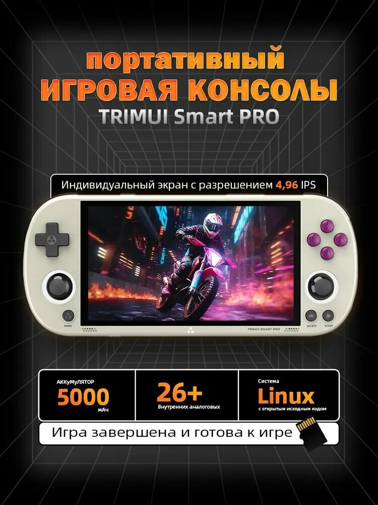 Портативная игровая консоль TRIMUI Smart Pro, HD Экран 4,96 дюйма, 64 Гб, серый