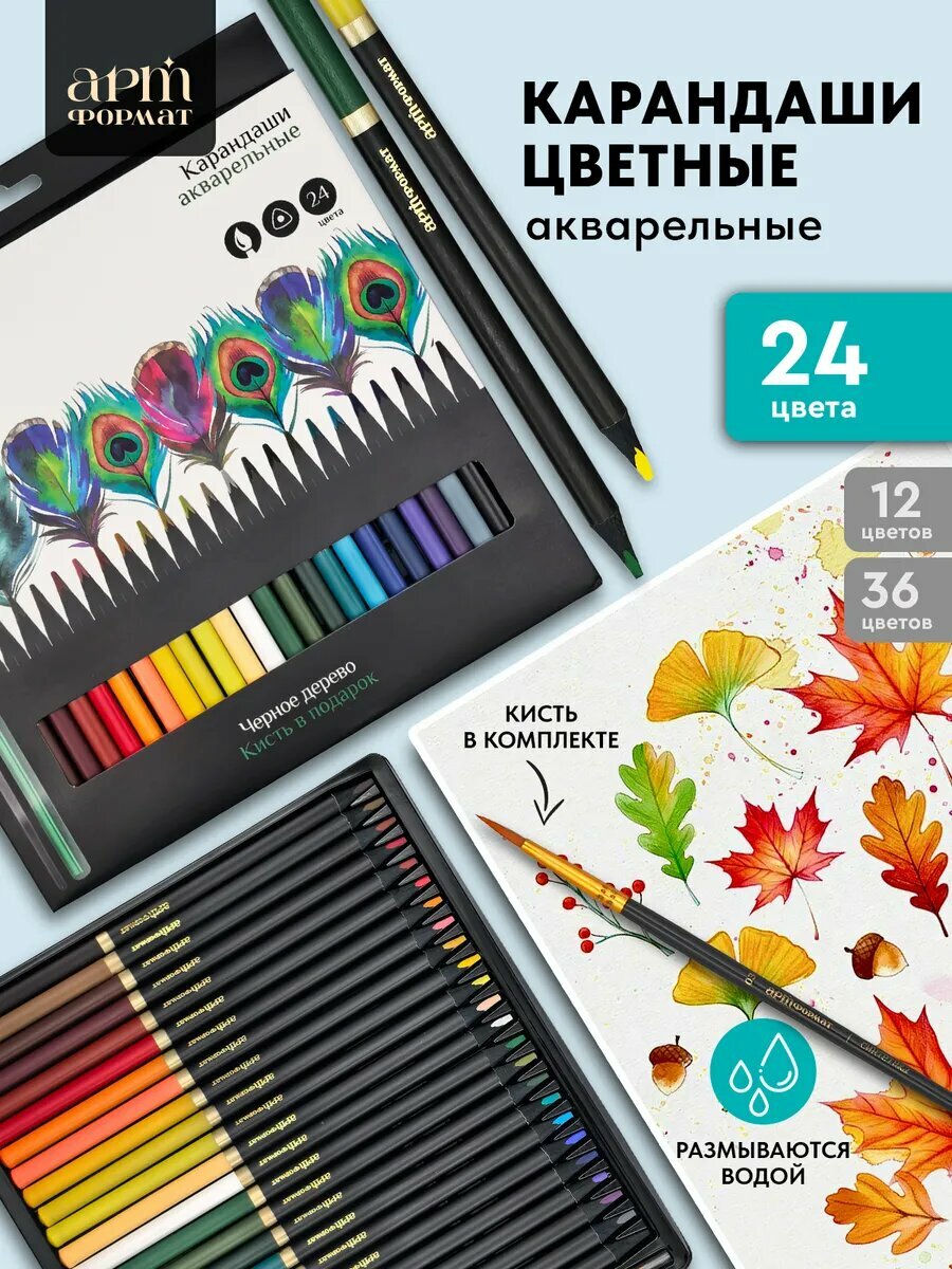 Карандаши цветные акварельные набор 24 цвета мягкие