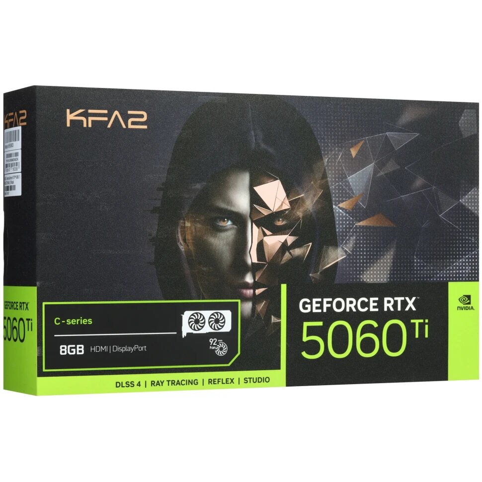 Видеокарта KFA2 GeForce RTX 5060 Ti C-series 2FAN LED OC [56ISN8MDABCK], 8 ГБ, GDDR7