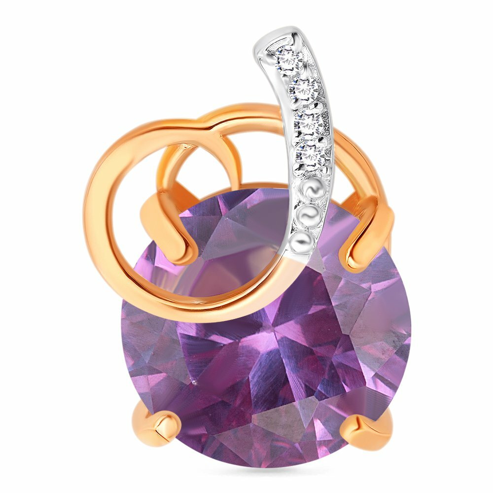 Подвеска, красное золото, 585 проба, родирование, александрит синтетический, фианит