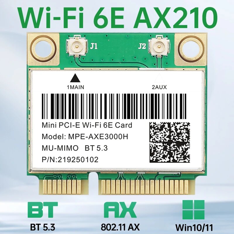 WiFi 6E AX210HMW Mini PCI-E BT5.3 Wi-Fi-карта Bluetooth 5.3 AX210 Сетевая карта 802.11AX Беспроводной сетевой адаптер для Win10/11