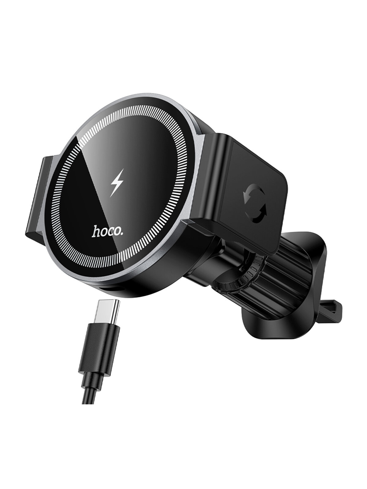 Автомобильный держатель для телефона HOCO HW35 с беспроводной зарядкой, MagSafe, с кабелем, регулируемый угол, черный