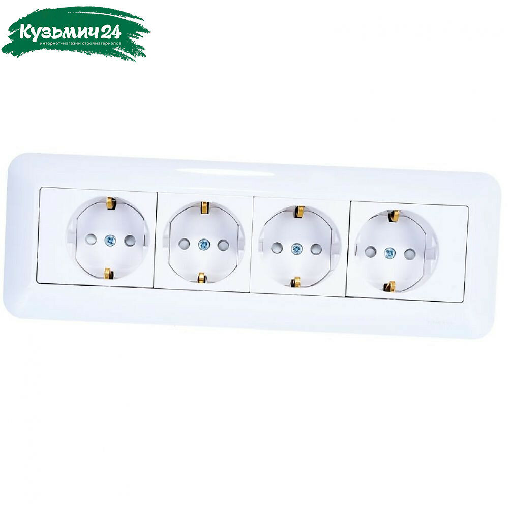 Розетка 4-местная Systeme Electric Прима RA16-411M-B с заземлением, накладная, белая