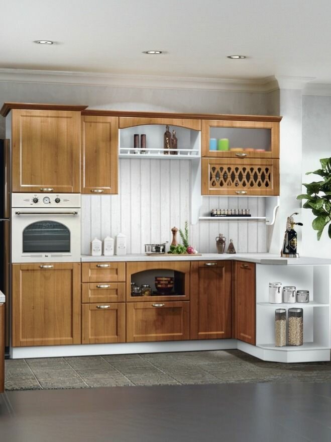 Кухонный гарнитур угловой Милано 2,6х1,3м орех/белый со столешницей МИФ