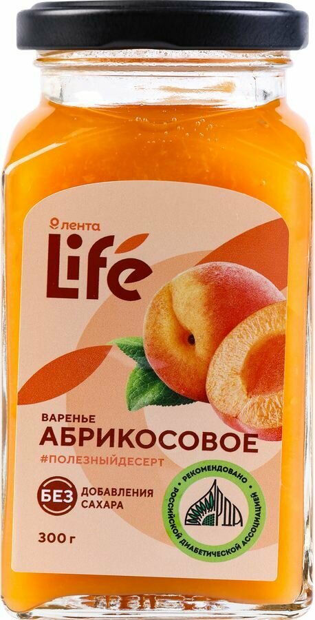 Варенье лента LIFE Абрикосовое, без сахара, 300г x 5 упаковок
