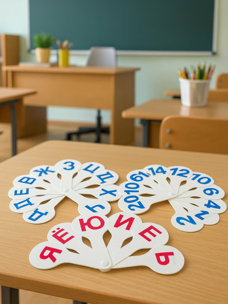 Веер кассы с цифрами и буквами набор, буквы гласные и буквы согласные (кассы), Darvish