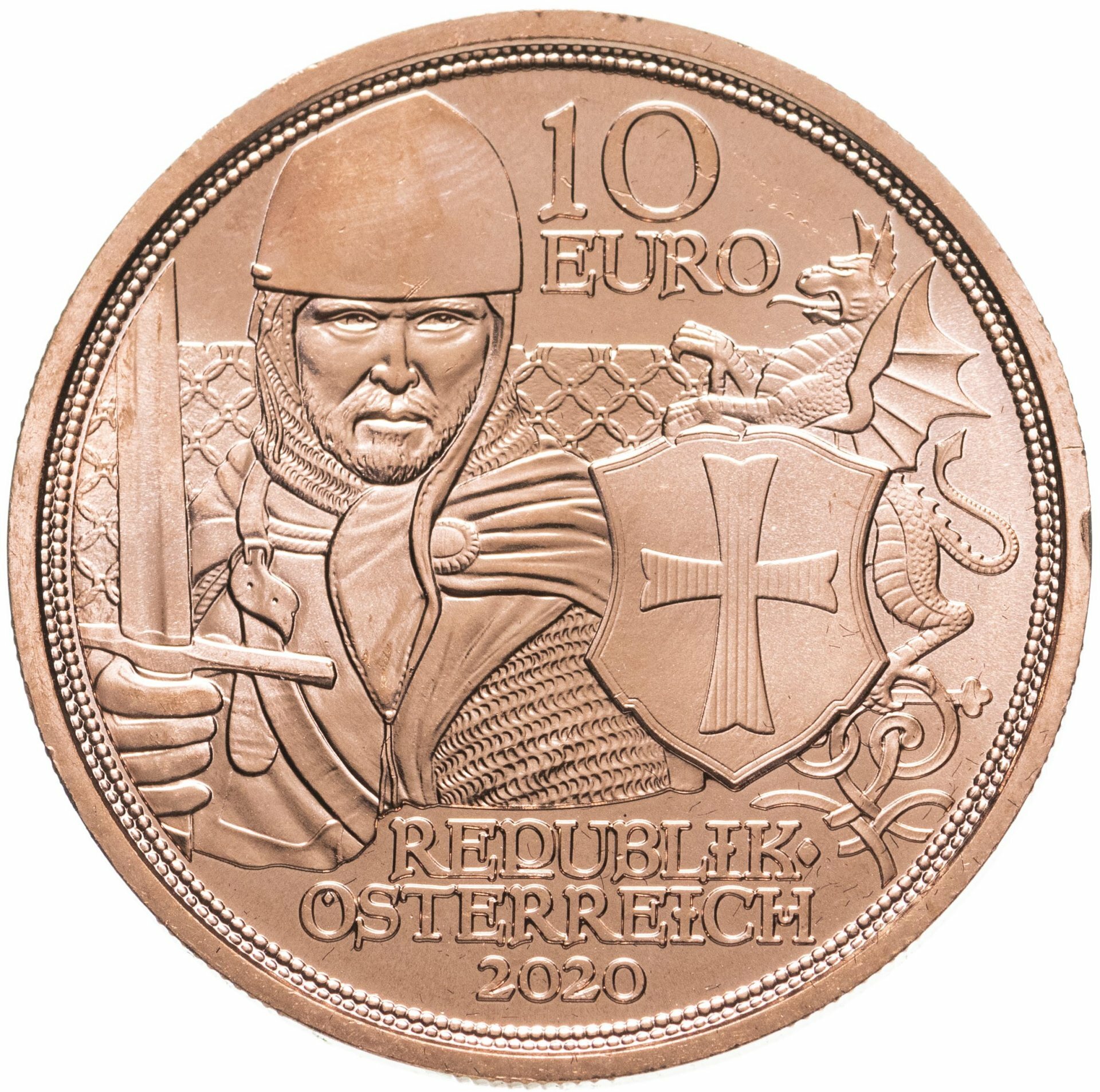 Австрия 10 евро 2020 Рыцарские истории - Мужество, Медь, в сохранности UNC