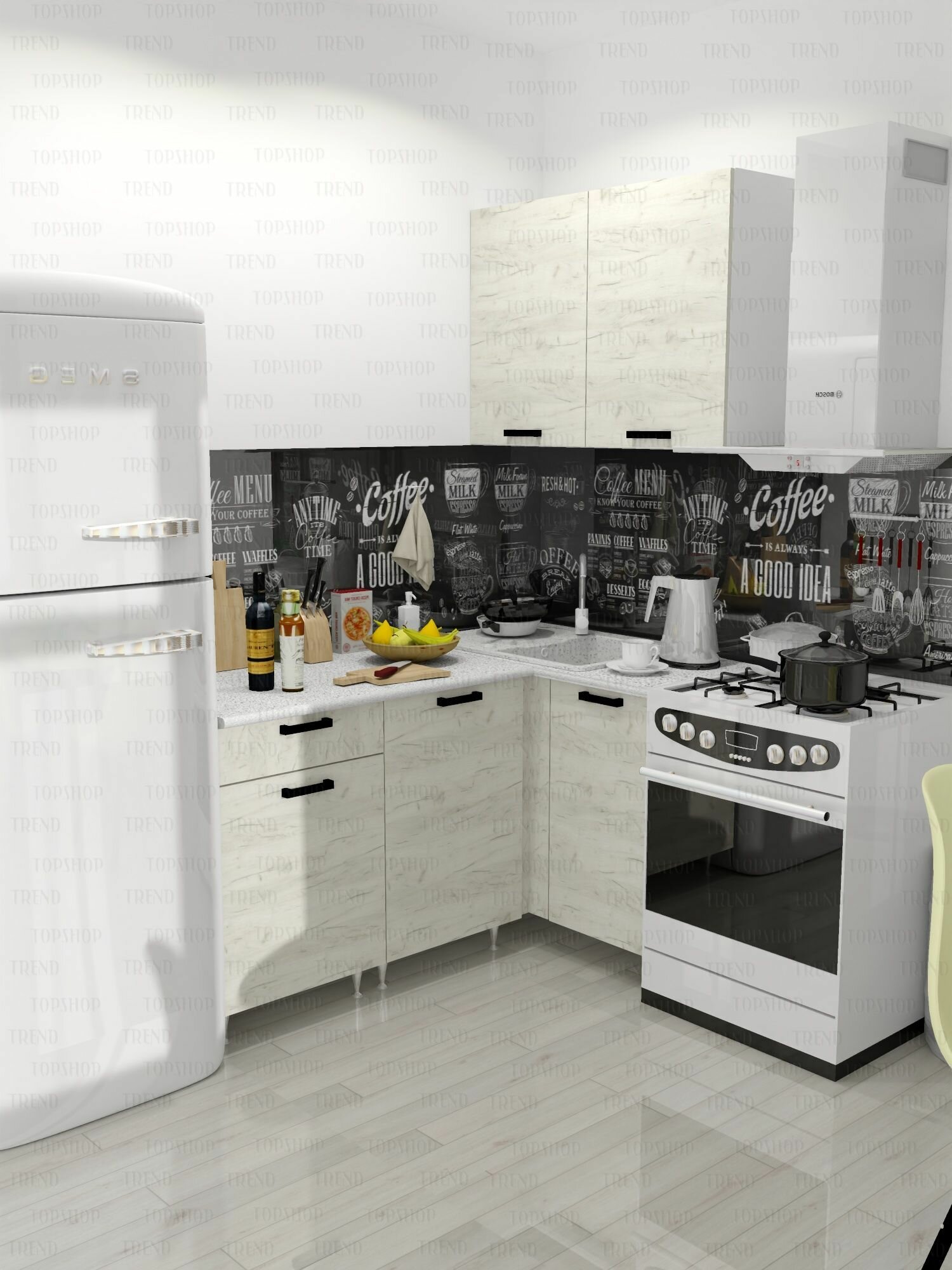 Угловой кухонный гарнитур 1.6х1.0 м, Крафт белый / Антарес