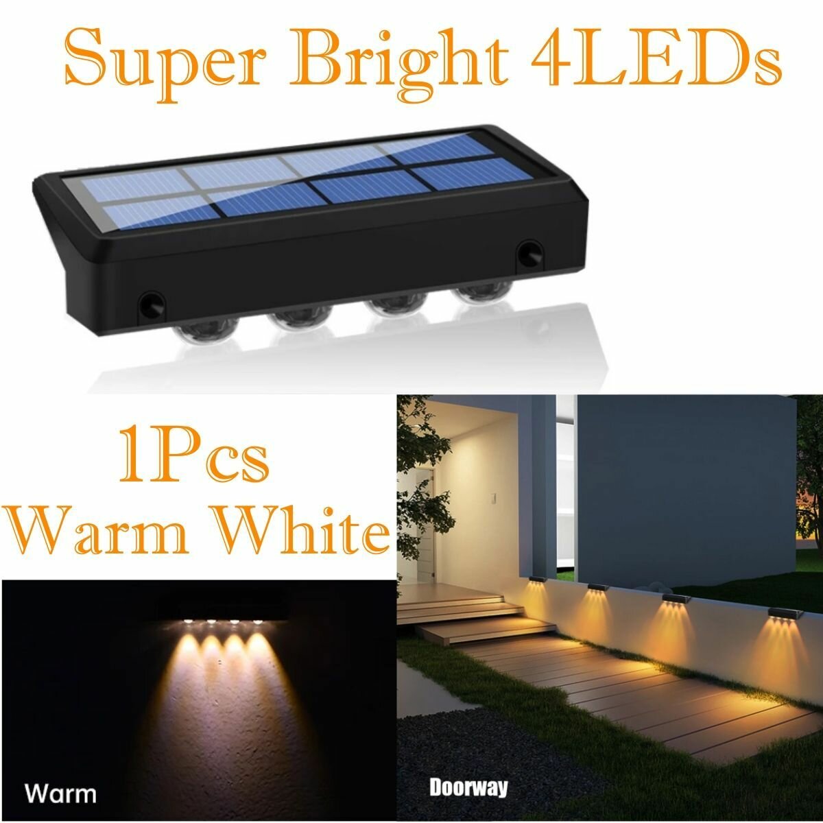 1 шт. 4 Светодиодный Настенные светильники на солнечной батарее, наружные водонепроницаемые фонари для забора, столбов, дворов